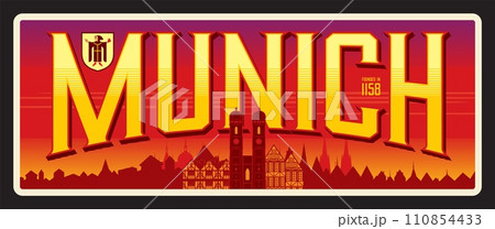 Munich travel sticker and plate or Germany city...のイラスト素材 [110854433 ...