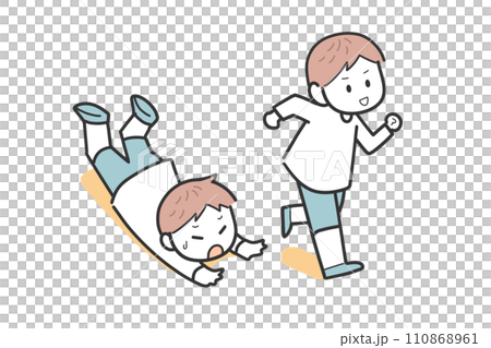 Child who fell down while running with friends - Stock Illustration ...