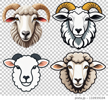 Illustration set of sheep facing the front - Stock Illustration ...
