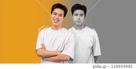 Smiling, despaired and unhappy millennial asian...の写真素材 [110954492] - PIXTA