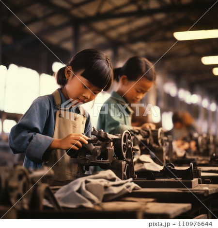 Chinese kids working in an old factory. Child...のイラスト素材 [110976644] - PIXTA