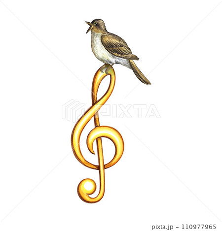 A golden treble clef with a singing...のイラスト素材 [110977965] - PIXTA