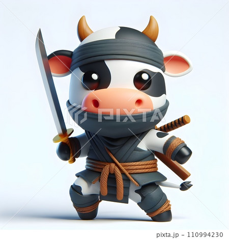 3d cute cow in ninja armor, white background.のイラスト素材 [110994230] - PIXTA