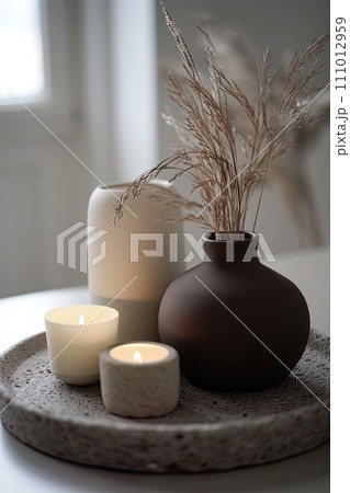 Calm still life with candles and vase, perfect...のイラスト素材 [111012959 ...
