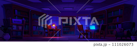School or public library interior at night.のイラスト素材 [111026073] - PIXTA
