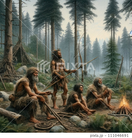 Primitive people sitting around a fire in the...のイラスト素材 [111046691] - PIXTA
