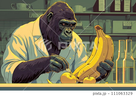 Gorilla Scientist Conducting Banana...のイラスト素材 [111063329] - PIXTA