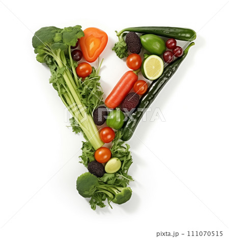 Fruit and vegetable alphabet on a white...のイラスト素材 [111070515] - PIXTA