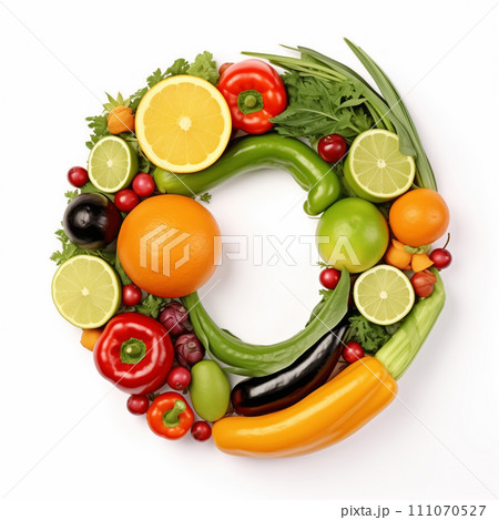 Fruit and vegetable alphabet on a white...のイラスト素材 [111070527] - PIXTA