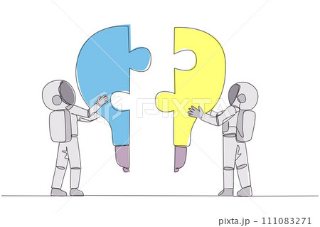 Single continuous line drawing two astronauts...のイラスト素材 [111083271] - PIXTA