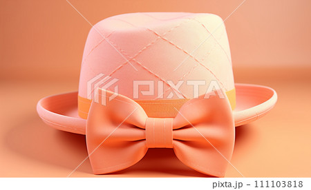 Quilted peach fedora with a large bow ribbon on...のイラスト素材 [111103818 ...