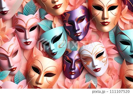 Colorful carnival masks background. Traditional...のイラスト素材 [111107520 ...