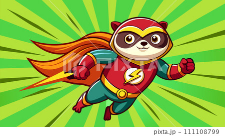Cartoon superhero ferret flying powerfully...のイラスト素材 [111108799] - PIXTA