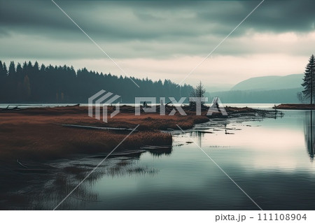 Gloomy dark landscape with grunge and glitch...のイラスト素材 [111108904] - PIXTA