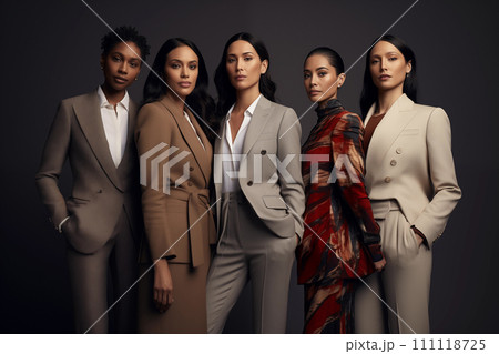 Group of young women in suits posing on dark...のイラスト素材 [111118725] - PIXTA