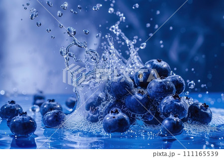Powerful liquid explosion, blueberries, blue...のイラスト素材 [111165539] - PIXTA