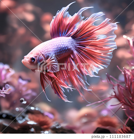 amazing bright peach fuzz color Betta fish male...のイラスト素材 [111183687 ...