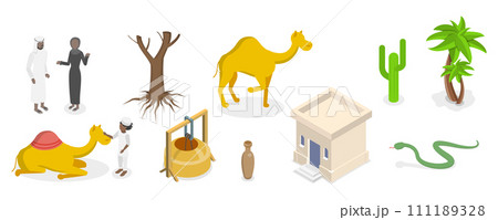 3D Isometric Flat Set of Desert Elementsのイラスト素材 [111189328] - PIXTA