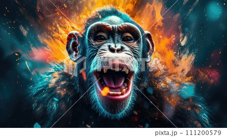 AI-generated content. Monkey Colorful Explosion...のイラスト素材 [111200579 ...