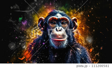 AI-generated content. Monkey Colorful Explosion...のイラスト素材 [111200581 ...