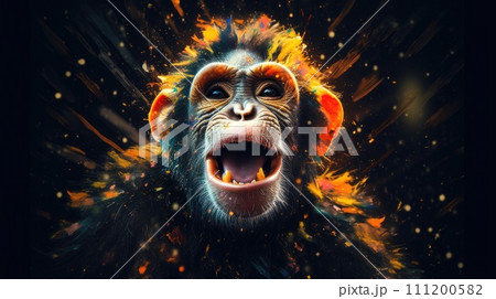 AI-generated content. Monkey Colorful Explosion...のイラスト素材 [111200582 ...