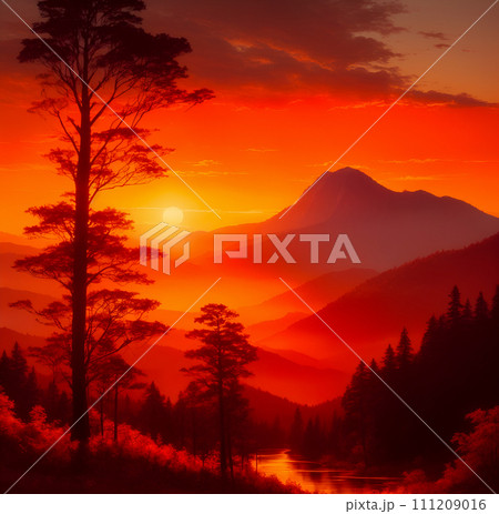 sunset over the mountainsのイラスト素材 [111209016] - PIXTA