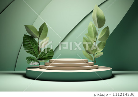 Light and Shadow, 3D Origami Leaves Podium on...のイラスト素材 [111214536] - PIXTA