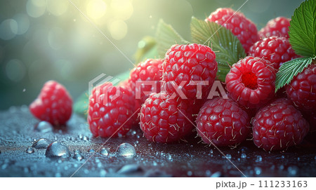 AI-generated content. Raspberry. Fresh organic...のイラスト素材 [111233163 ...