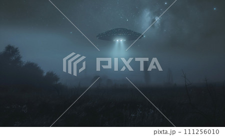 Aliens lands on a starry night from UFO in a...のイラスト素材 [111256010] - PIXTA