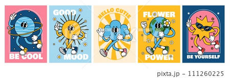 Retro weather characters. Cartoon nature...のイラスト素材 [111260225] - PIXTA