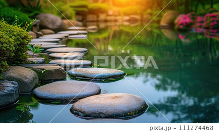 AI-generated content. Zen Garden Stepping...のイラスト素材 [111274468] - PIXTA