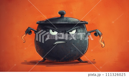 A cartoon angry pot with a frown on its face, AIのイラスト素材 [111326025] - PIXTA