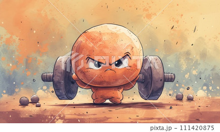 A cartoon of a little orange man lifting...のイラスト素材 [111420875] - PIXTA