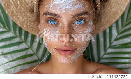 protective sun cream woman portraitのイラスト素材 [111423725] - PIXTA