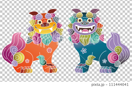 Cute Okinawa Shisa illustration in bingata style - Stock Illustration ...