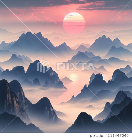 sunset over the mountainsのイラスト素材 [111447046] - PIXTA