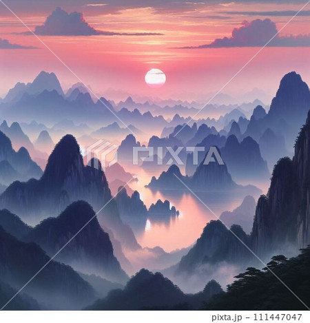 mountains with fogのイラスト素材 [111447047] - PIXTA