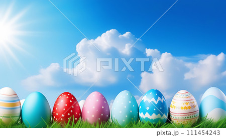 Happy Easter banner, sky and sun background...のイラスト素材 [111454243] - PIXTA