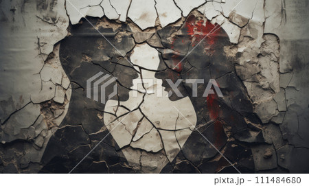 Silhouette of man and woman profiles on wall...のイラスト素材 [111484680] - PIXTA