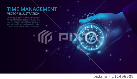 Digital clock. Low poly watch. Time management....のイラスト素材 [111496909 ...