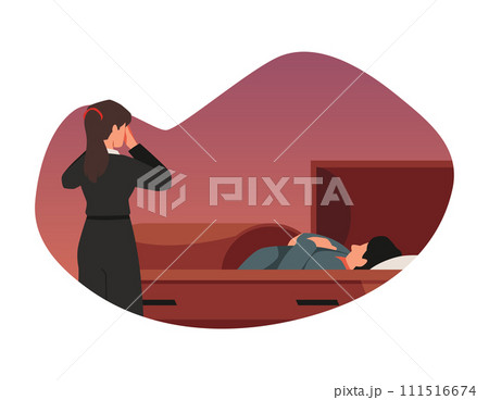 Dead person in coffin and crying woman vector...のイラスト素材 [111516674] - PIXTA