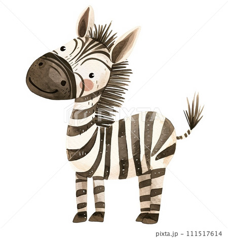 Watercolor illustration cute zebra. Cute poster...のイラスト素材 [111517614 ...
