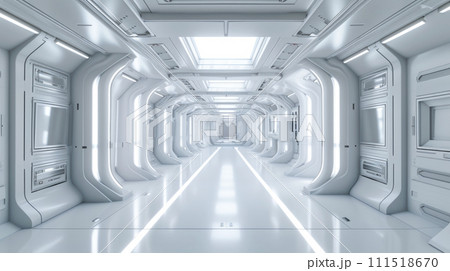 Spaceship hallway interior background, white...のイラスト素材 [111518670] - PIXTA