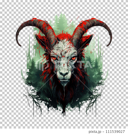 Demon goat head on a clean background, Png for...のイラスト素材 [111539027 ...