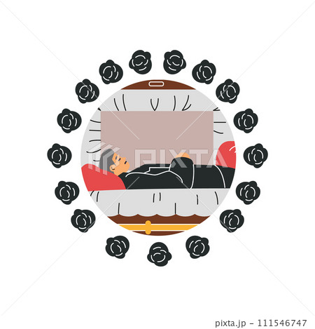 Dead man in coffin vector illustration in round...のイラスト素材 [111546747 ...