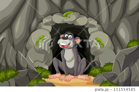 Happy Monkey in a Cozy Caveのイラスト素材 [111554585] - PIXTA