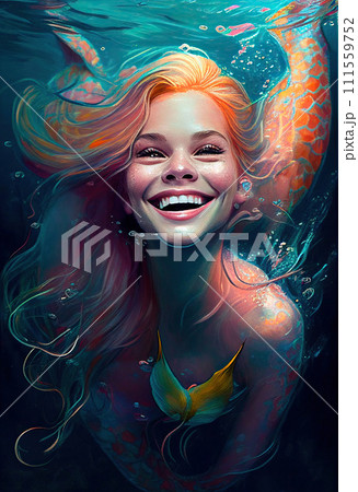 mermaid smiling underwaterのイラスト素材 [111559752] - PIXTA