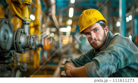 Factory worker resting in industrial environmentのイラスト素材 [111611273] - PIXTA