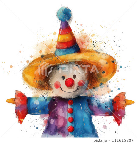 Whimsical Clown in Watercolorのイラスト素材 [111615807] - PIXTA