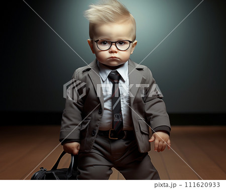 Cute business boy in Boss version. Young leader...のイラスト素材 [111620933 ...